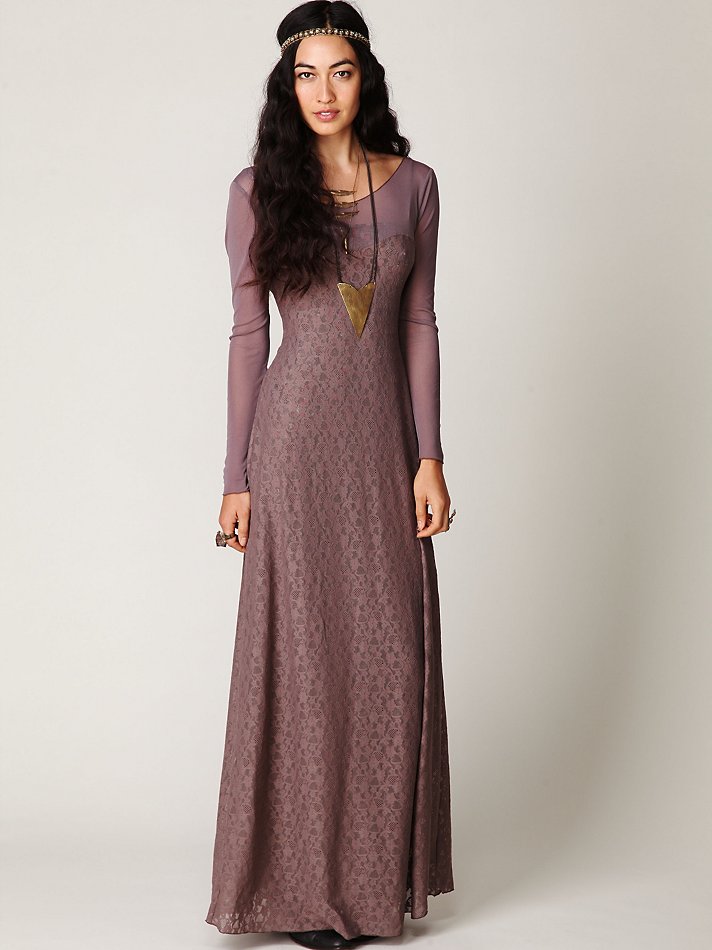 NWOT $128 Free People Intimately purple Lavendar Lace & Mesh Long ... NWOT $128 Free People Intimately purple Lavendar Lace & Mesh Long ...