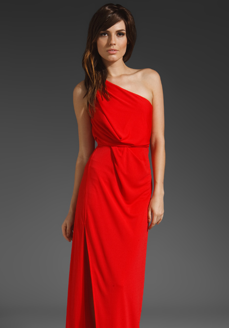 Bcbgmaxazria One Shoulder High Slit Maxi Dress In Red Red Berry Lyst