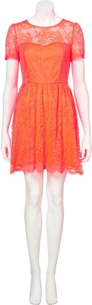 Topshop Neon Lace Flippy Dress In Orange Fluro Coral Lyst