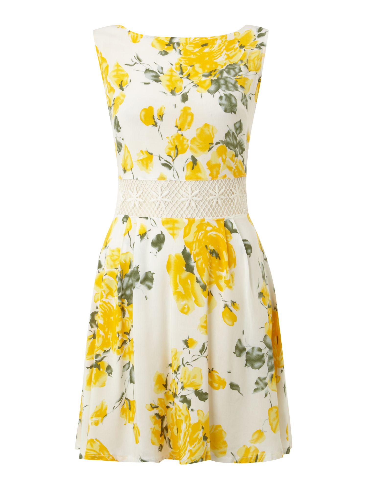 Ax Paris Ax Paris Floral Print Crochet Detail Dress In Yellow Lyst