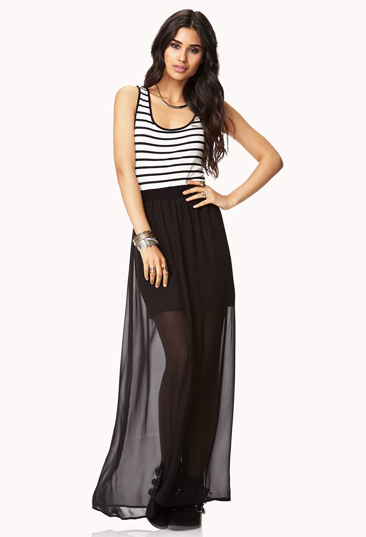 Forever 21 Cut Out Striped Maxi Dress In Black Blackcream Lyst