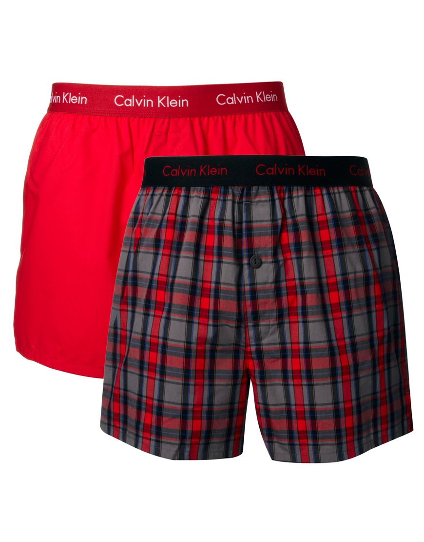 Calvin Klein 2 Pack Woven Boxers In Red For Men Multi Lyst