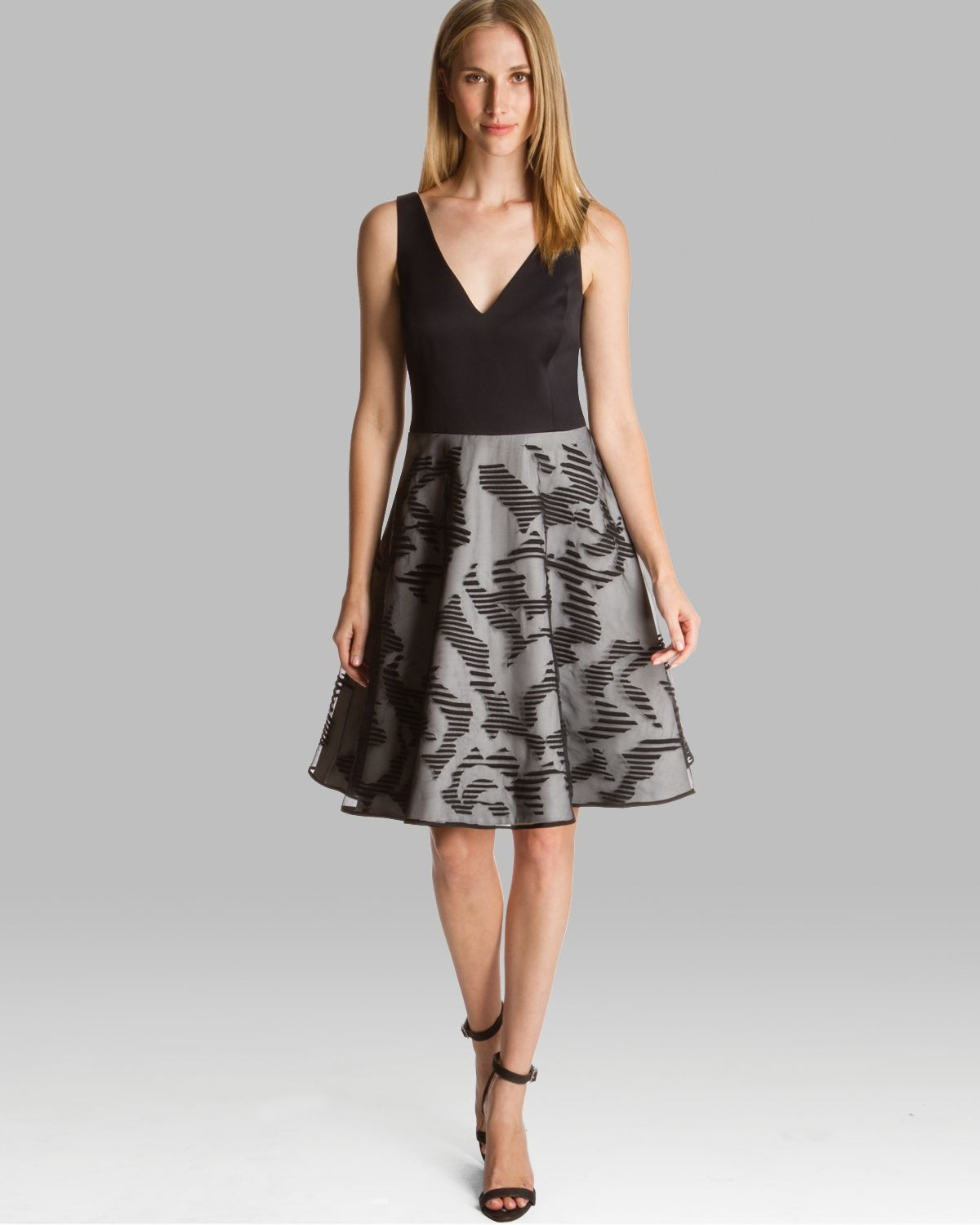 Halston Heritage Dress Sleeveless V Neck In Black Black Chalk Lyst