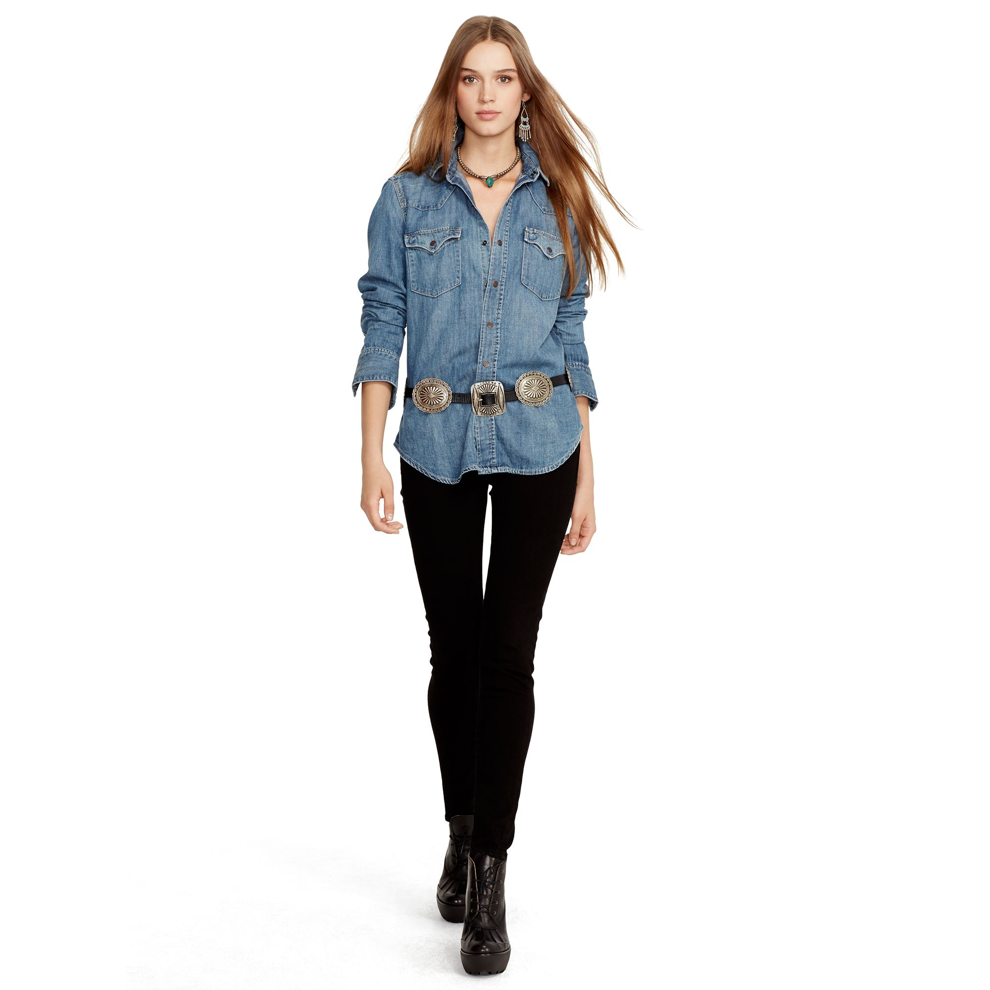 Polo Ralph Lauren Denim Western Shirt In Blue Chambray Lyst