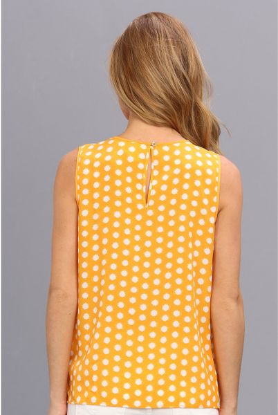 Michael By Michael Kors Polka Dot Pleat Top In Yellow White Vintage