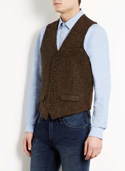 Topman Harris Tweed Brown Vest In Brown For Men Lyst