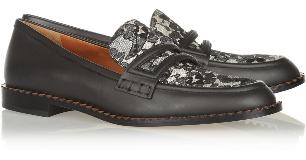 Marc By Marc Jacobs Lace Paneled Leather Loafers in Black - Lyst