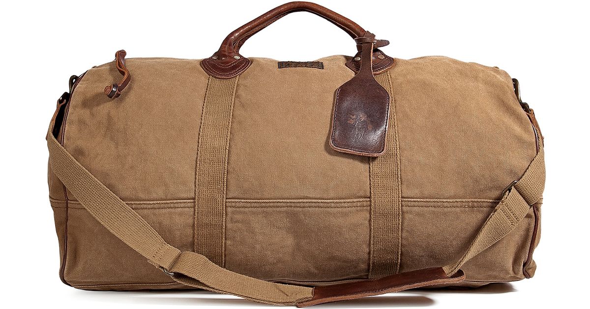 Ralph Lauren Canvas Leather Barrel Duffle Bag In Khaki In Brown For Men