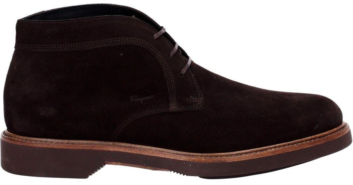 Ferragamo Suede Ankle Boots Men Brown for Men - Lyst