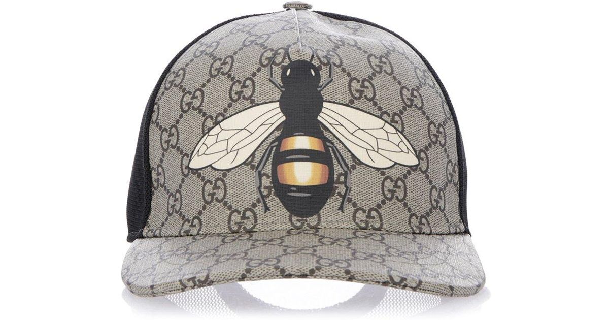Gucci Cotton GG Supreme Bee Print Cap in Gray for Men - Lyst