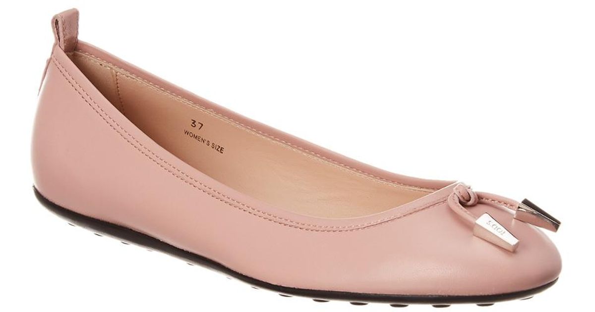 Tod's Leather Ballerina Flat in Pink - Lyst