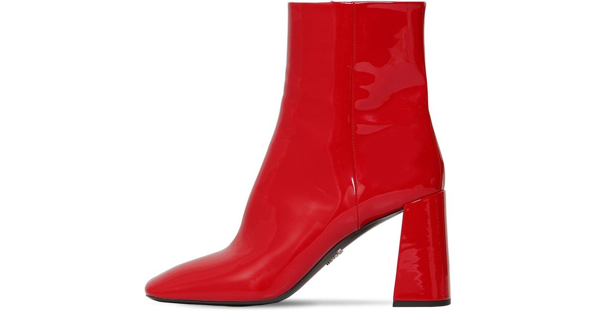 Prada 85mm Patent Leather Ankle Boots in Red - Lyst