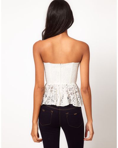 Lyst Asos Collection Corset Top In Lace With Peplum In White