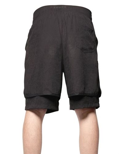 Tom Rebl Layered Matte Techno Satin Shorts in Black for Men - Lyst
