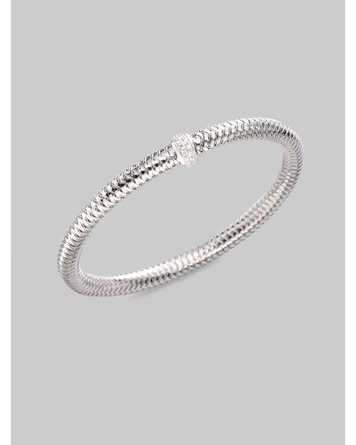 Roberto Coin Primavera Diamond And 18k White Gold Woven Bracelet In White
