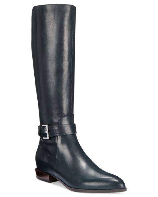 Nine West Diablo Wide Calf Tall Boots In Blue Navy Leather Save 31 Lyst