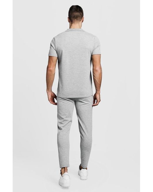 Boohoo Revere Collar Polo And Cropped Jogger Twin Set in Gray for Men ...