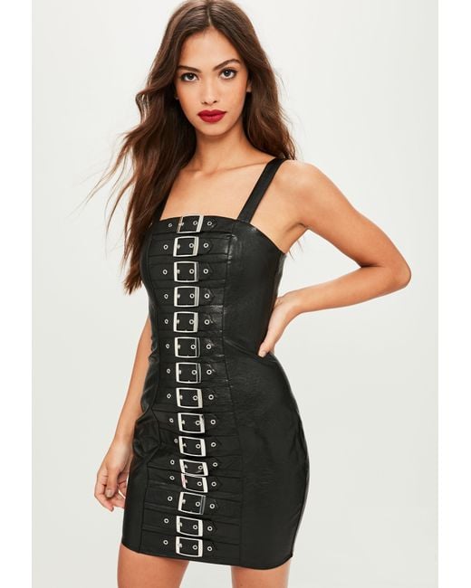 Missguided Black Faux Leather Buckle Detail Bodycon Dress In Black Lyst