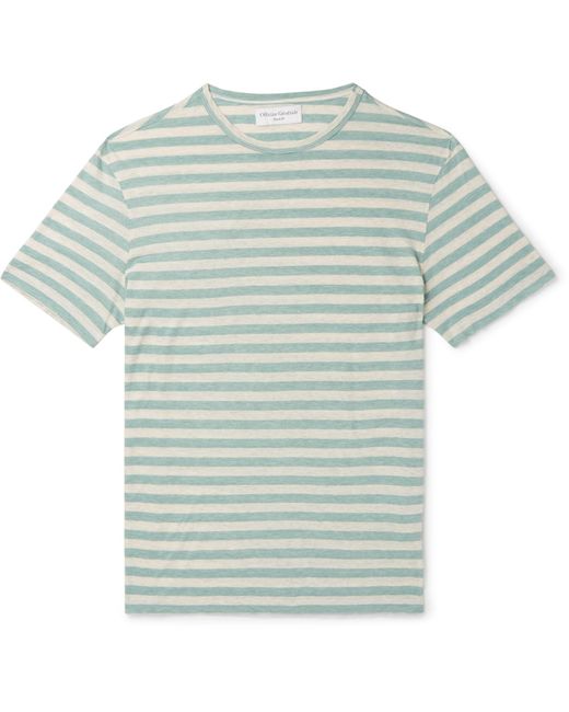Officine Generale Striped Cotton-jersey T-shirt in Green for Men - Lyst