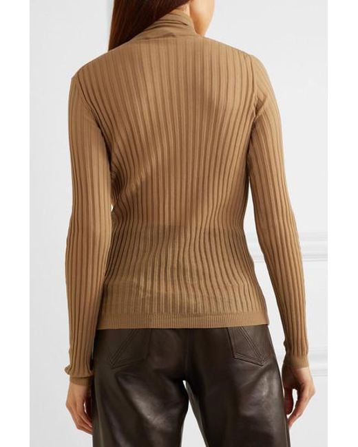 Bottega Veneta Ribbed Cotton-blend Turtleneck Sweater - Lyst