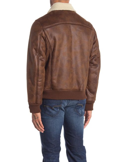 Lucky Brand Distressed Faux Leather Faux Fur Jacket in Brown for Men - Lyst
