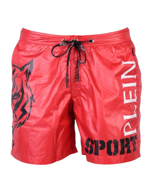 Philipp plein Swim Trunks in Red for Men | Lyst