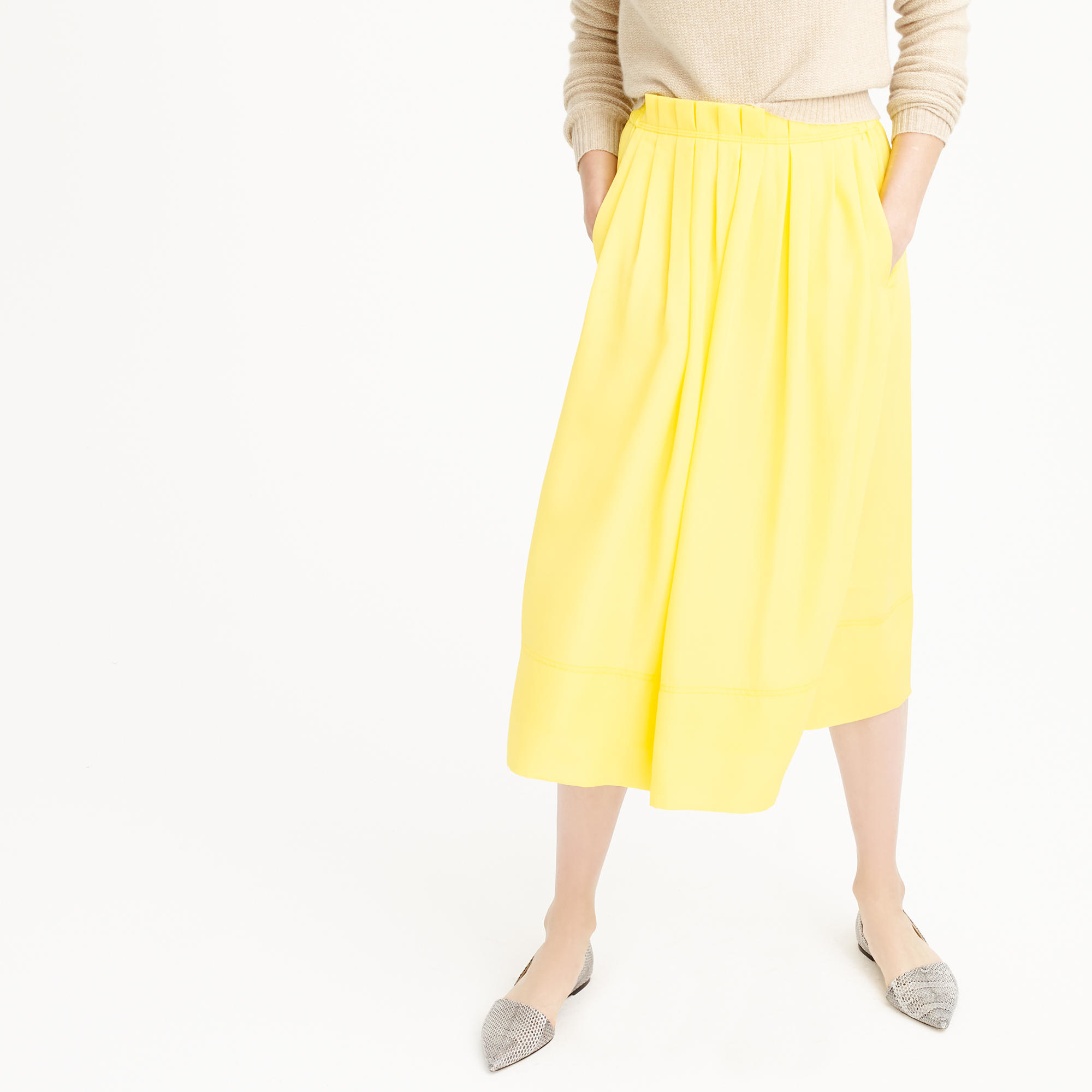J.crew Petite Pleated Midi Skirt in Yellow (lemon) | Lyst