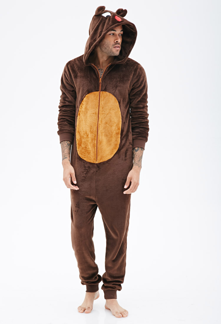 21men Plush Reindeer Jumpsuit In Brown For Men Brown Taupe Lyst