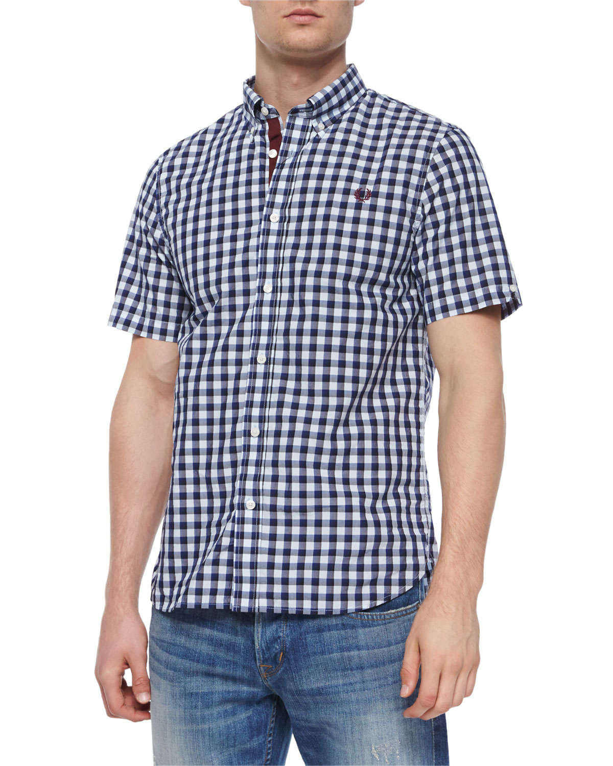 Fred perry Gingham Short-sleeve Woven Shirt in Blue for Men | Lyst