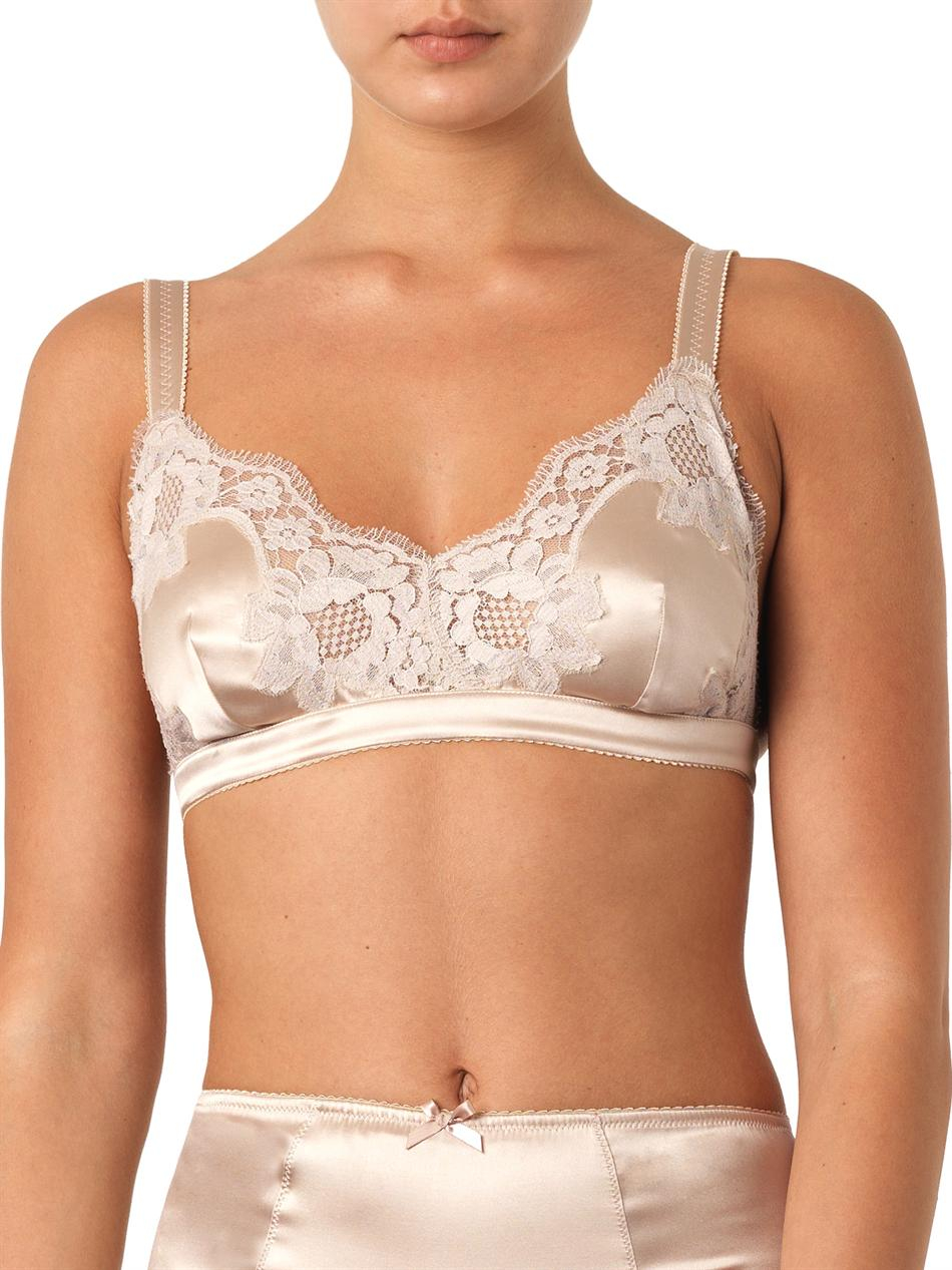 Lyst Dolce And Gabbana Lace And Satin Soft Cup Bra In Natural