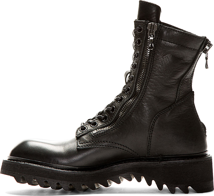 Lyst - Julius Black Leather Zipped Combat Boots in Black for Men