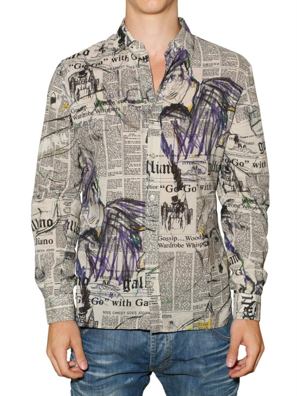 John Galliano Gazette Printed Cotton Canvas Shirt in White for Men - Lyst