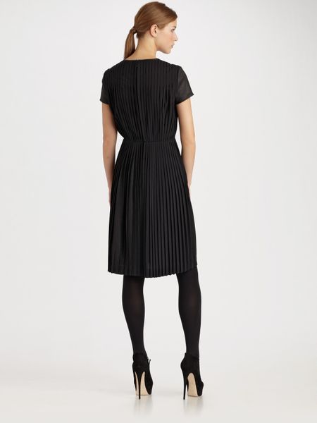 Ports 1961 Leather Trimmed Wool Dress in Black (jet) | Lyst