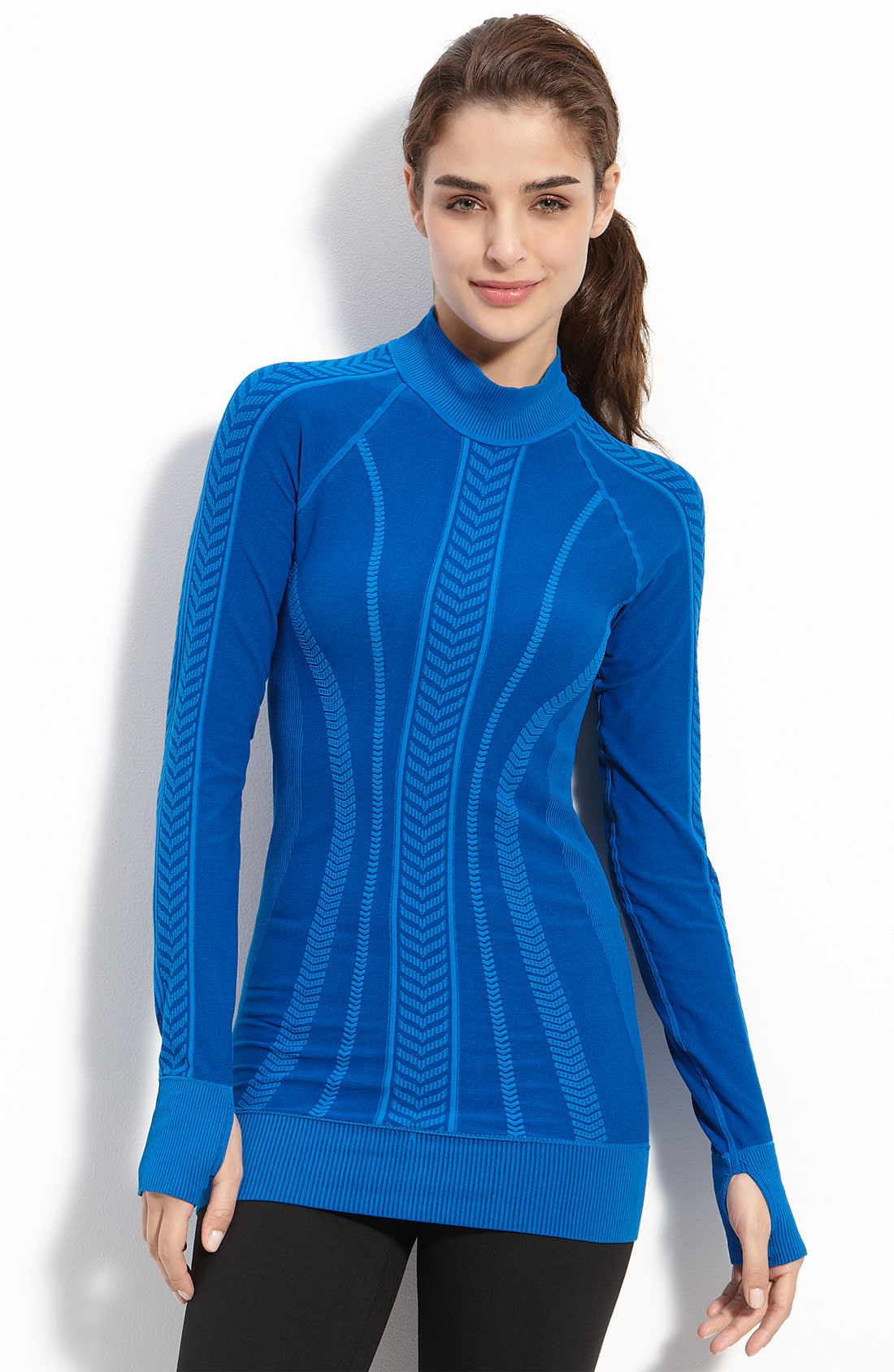 Zella Cable Texture Mock Neck Top in Blue (blue empire) | Lyst