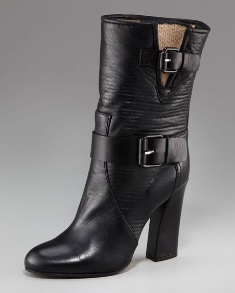 Casadei Dual-Buckle Mid-Calf Boot in Black | Lyst