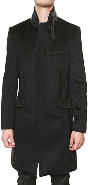 John Richmond Python Piping Wool Cloth Coat in Black for Men | Lyst