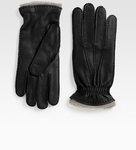 Saks Fifth Avenue Cashmere-lined Leather Gloves in Brown for Men (black ...