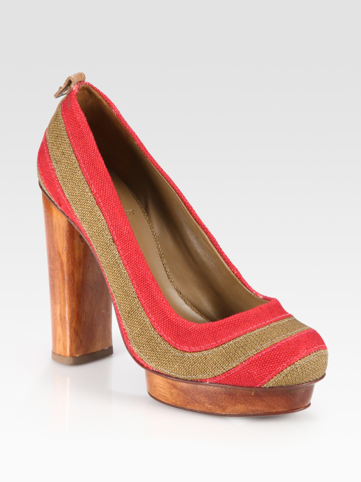 Tory Burch Joelle Linen & Leather Colorblock Platform Pumps in Brown - Lyst