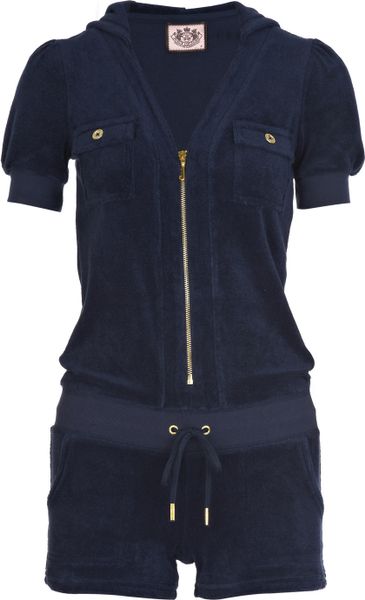Juicy Couture Hooded Terrycloth Playsuit in Blue | Lyst