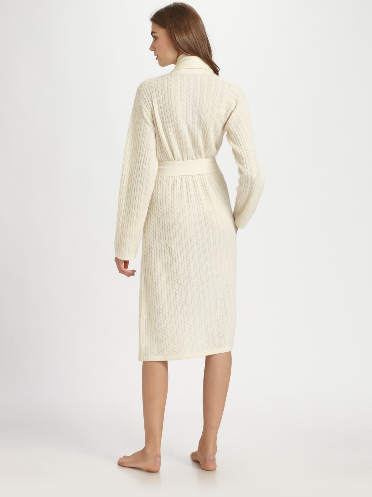 Sofia cashmere Cabled Cashmere Robe in White | Lyst