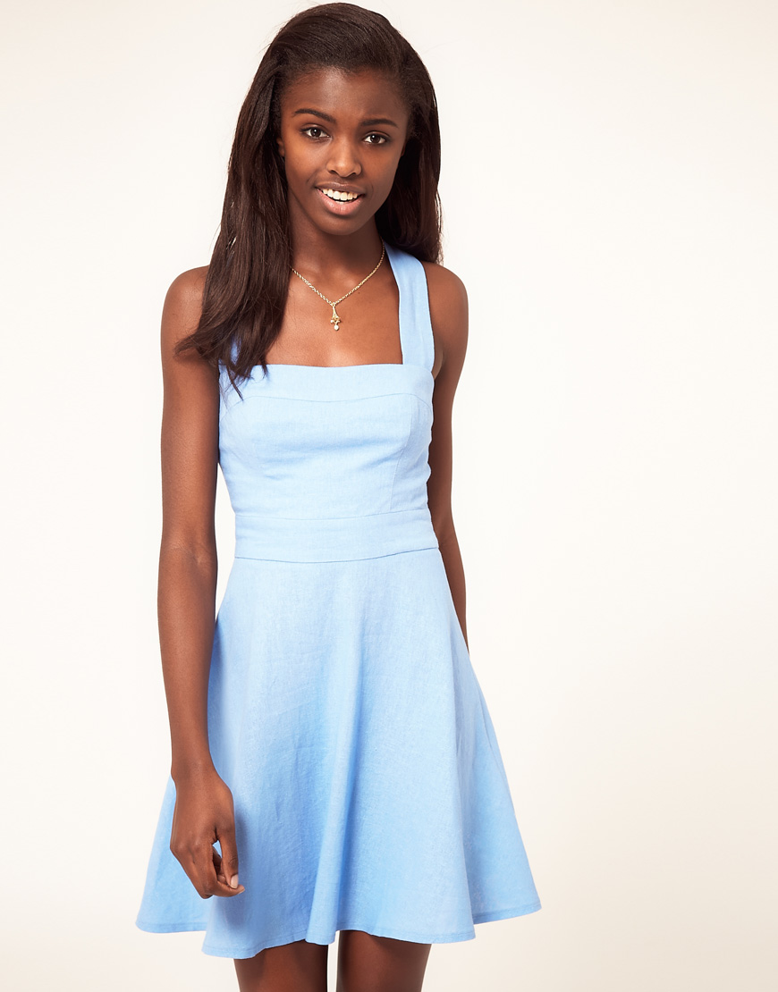 Asos Skater Dress In Linen in Blue | Lyst