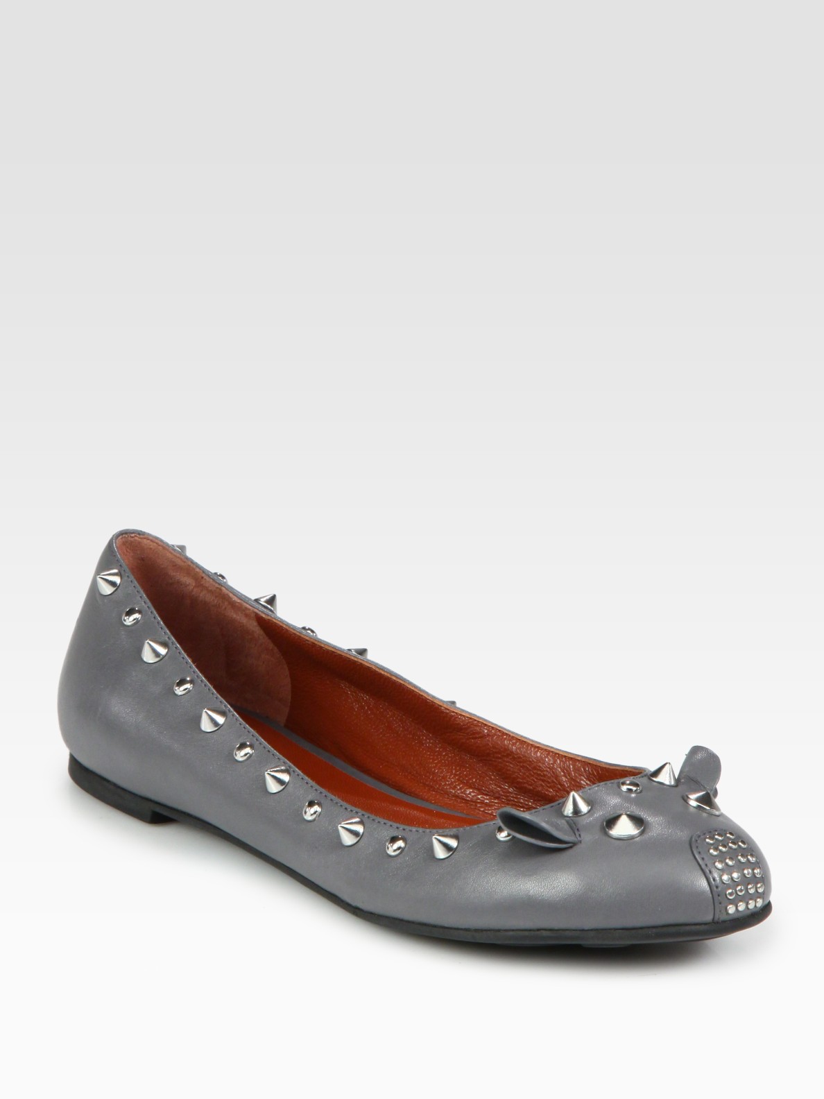 Lyst - Marc By Marc Jacobs Studded Leather Mouse Ballet Flats in Gray