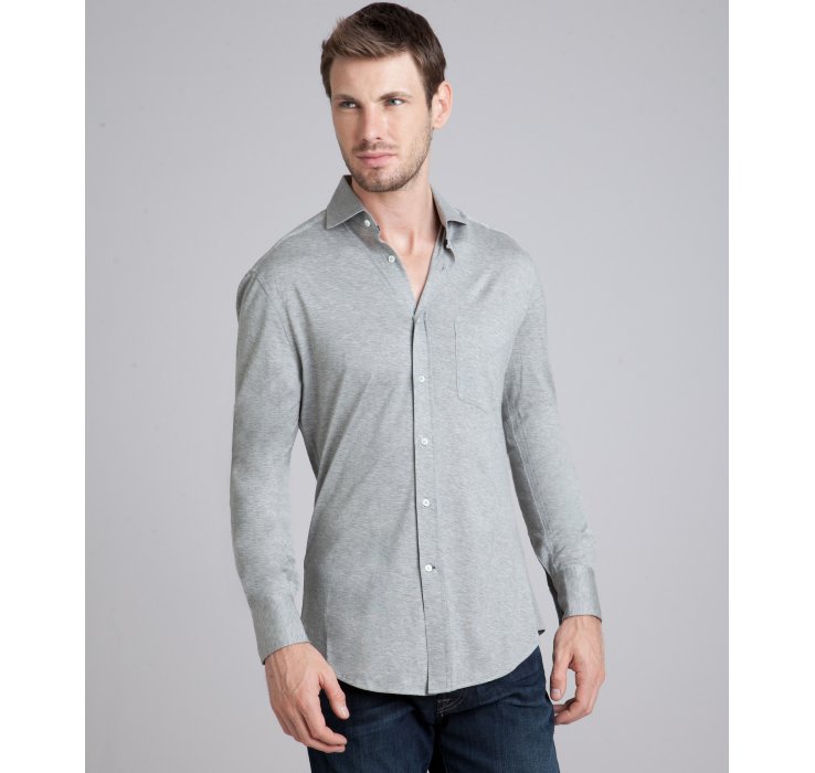 Lyst - Brunello Cucinelli Jersey Button Front Shirt in Gray for Men