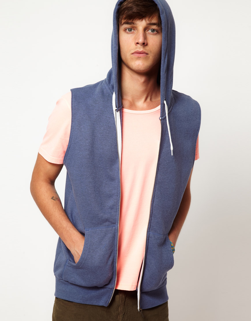 Asos Sleeveless Hoodie in Blue for Men | Lyst