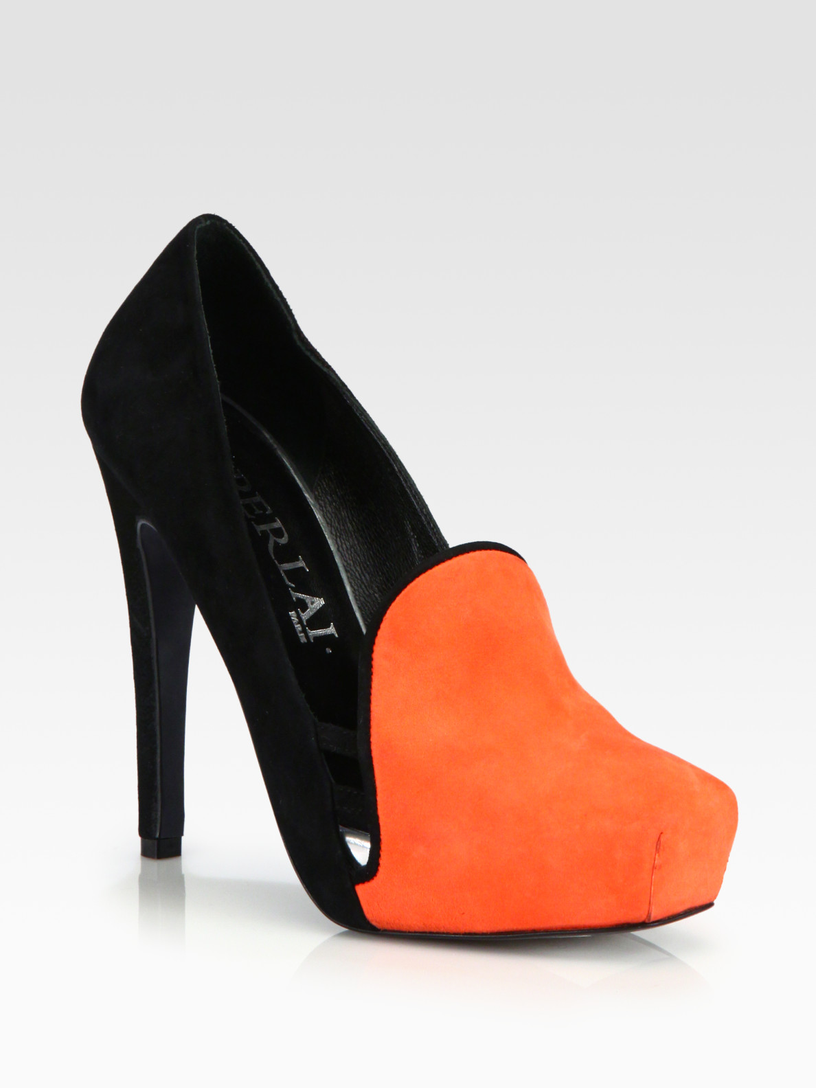 Lyst - Aperlai Bicolor Suede and Metallic Leather Platform Pumps in Black