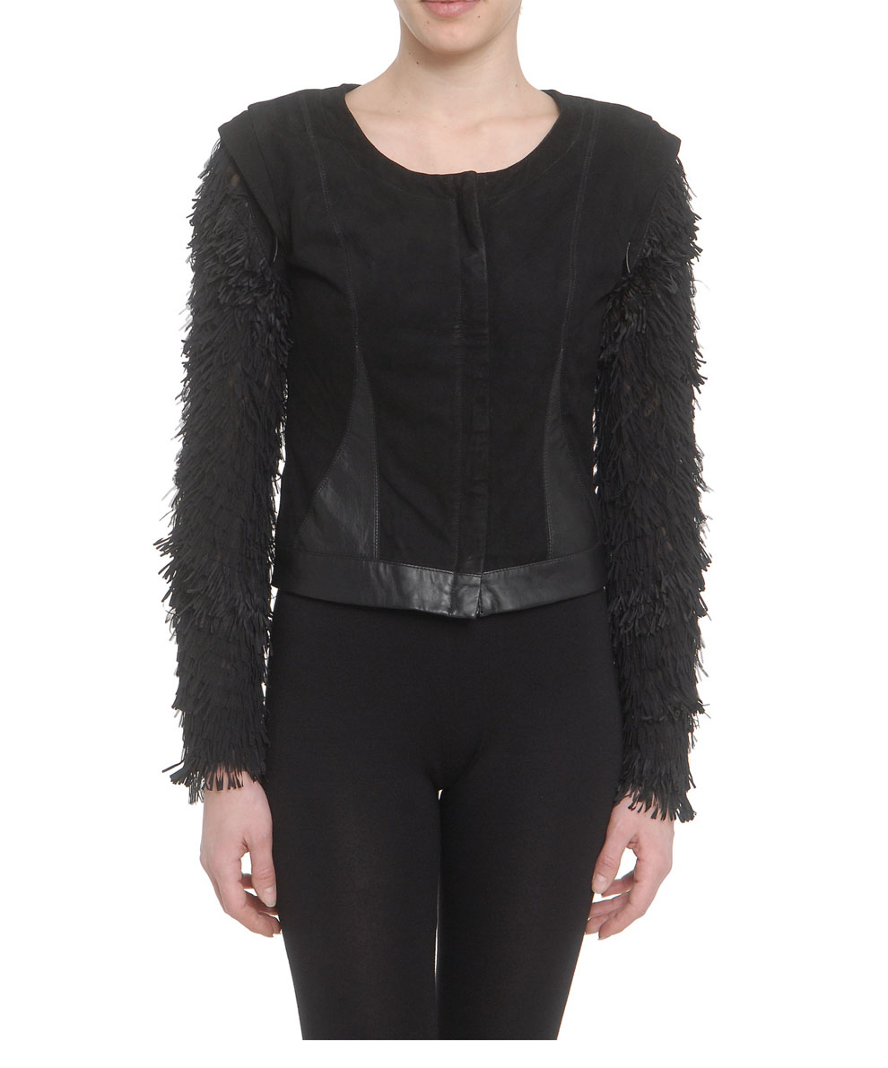 Amen Bimaterial Jacket with Fringes in Black | Lyst