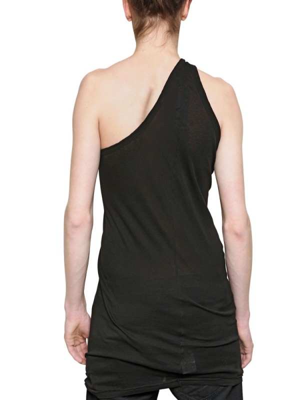 Rick Owens Ribbed Cotton Jersey Asymmetric Tank Top In Black For Men Lyst