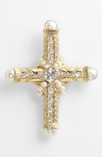 Givenchy Femme Cross Brooch in Gold (gold/ white pearl) | Lyst