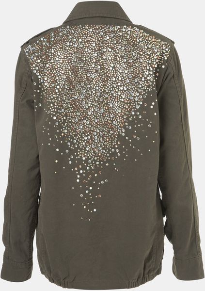 Topshop Crystal Embellished Army Jacket in Green (khaki) | Lyst
