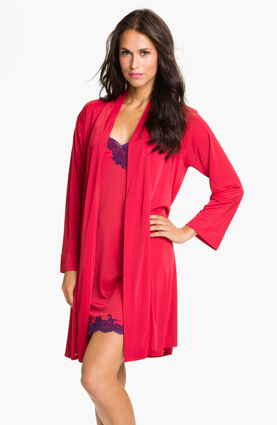 Natori Aphrodite Short Robe in Red (red jasper) | Lyst